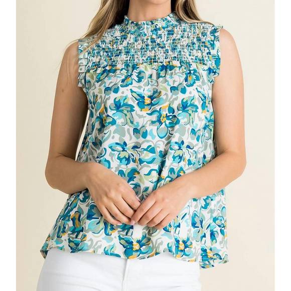 THML | Tops | New Thml Susie Smocked Blouse In Blue | Poshmark